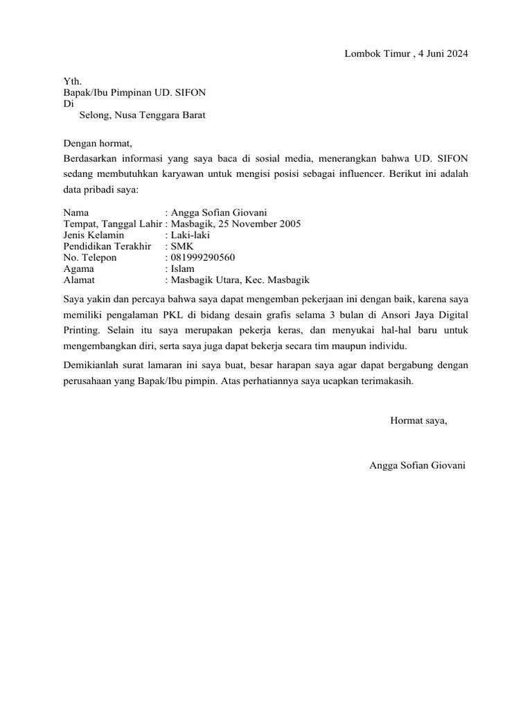 Surat Lamaran Angga S G Pdf