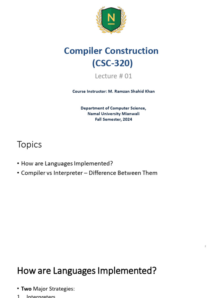 66fa371e68426CCWeek 01lecture01 | PDF | Compiler | Source Code
