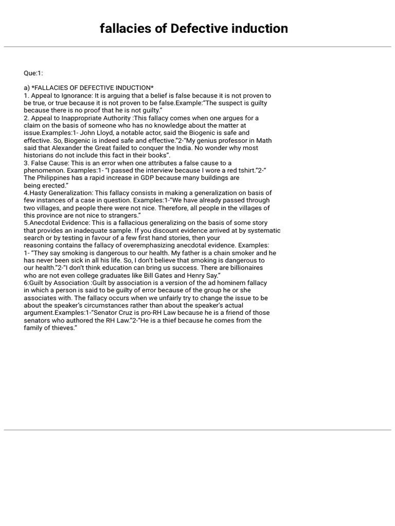 Fallacies of Defective Induction | PDF