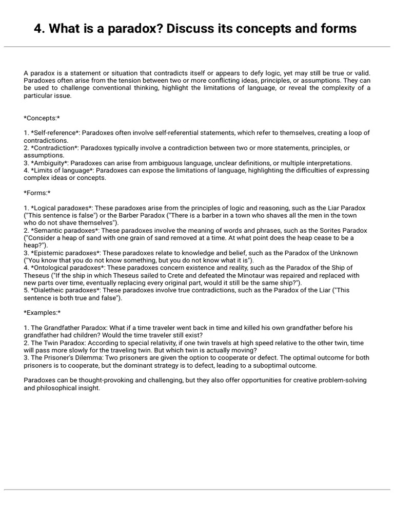 What Is A Paradox? Discuss Its Concepts and Forms | PDF | Paradox | Logic