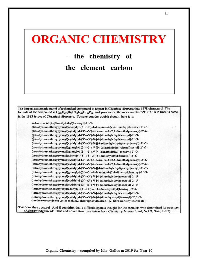 Year 10 Organic Chemistry Workbook | PDF | Alkene | Alkane