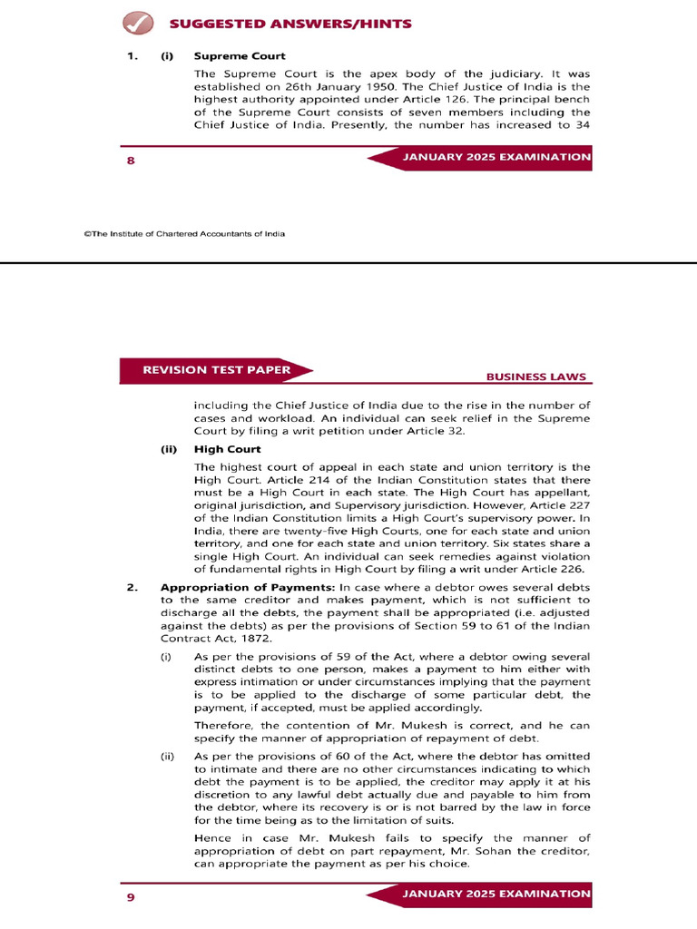 RTP Solution I Business Law Jan 2025 by ICAI | PDF