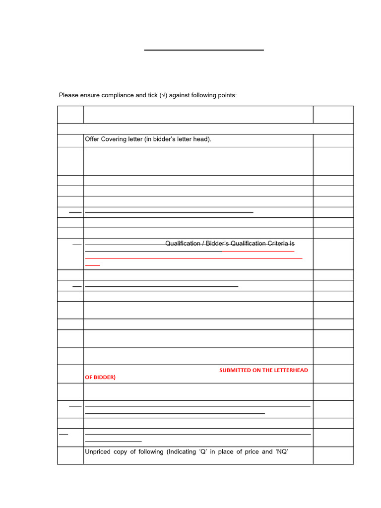 Bid Submission Checklist for Bidders | PDF
