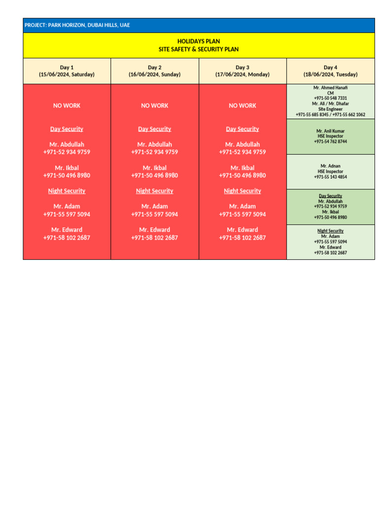 Holiday Plan Pdf