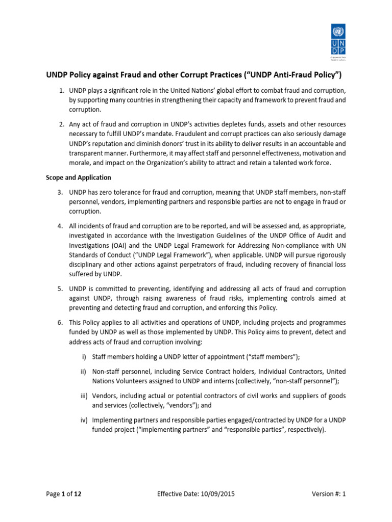 UNDP_Anti-Fraud Policy | PDF | United Nations Development Programme ...