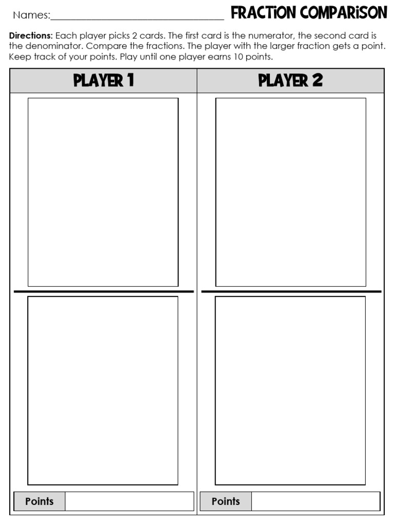 Fraction Comparison Card Game | PDF