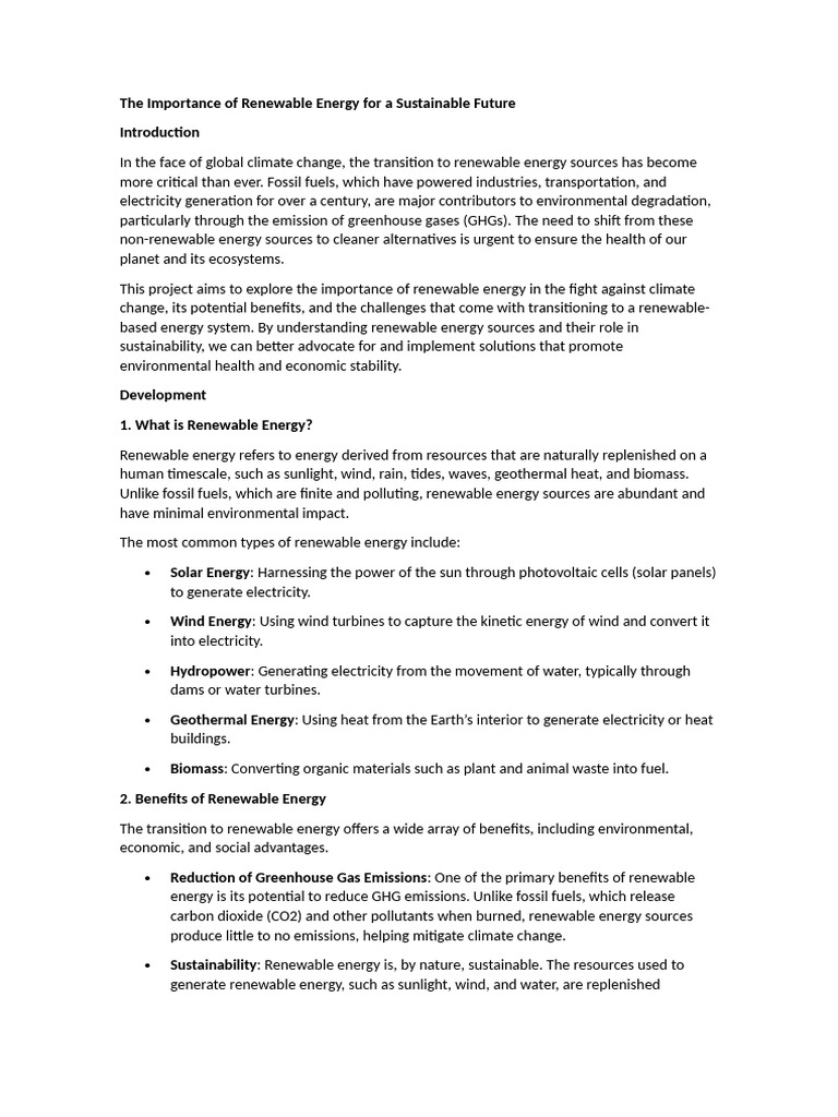 The Importance of Renewable Energy For A Sustainable Future | PDF ...