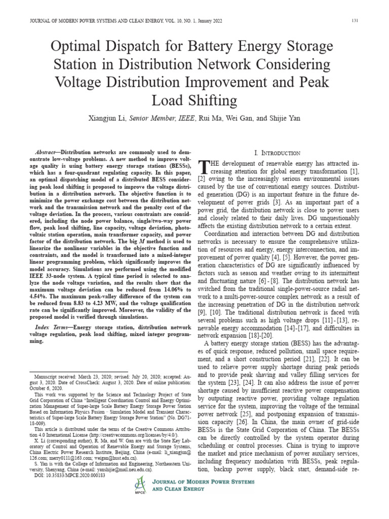 Optimal Dispatch For Battery Energy Storage Station in Distribution ...