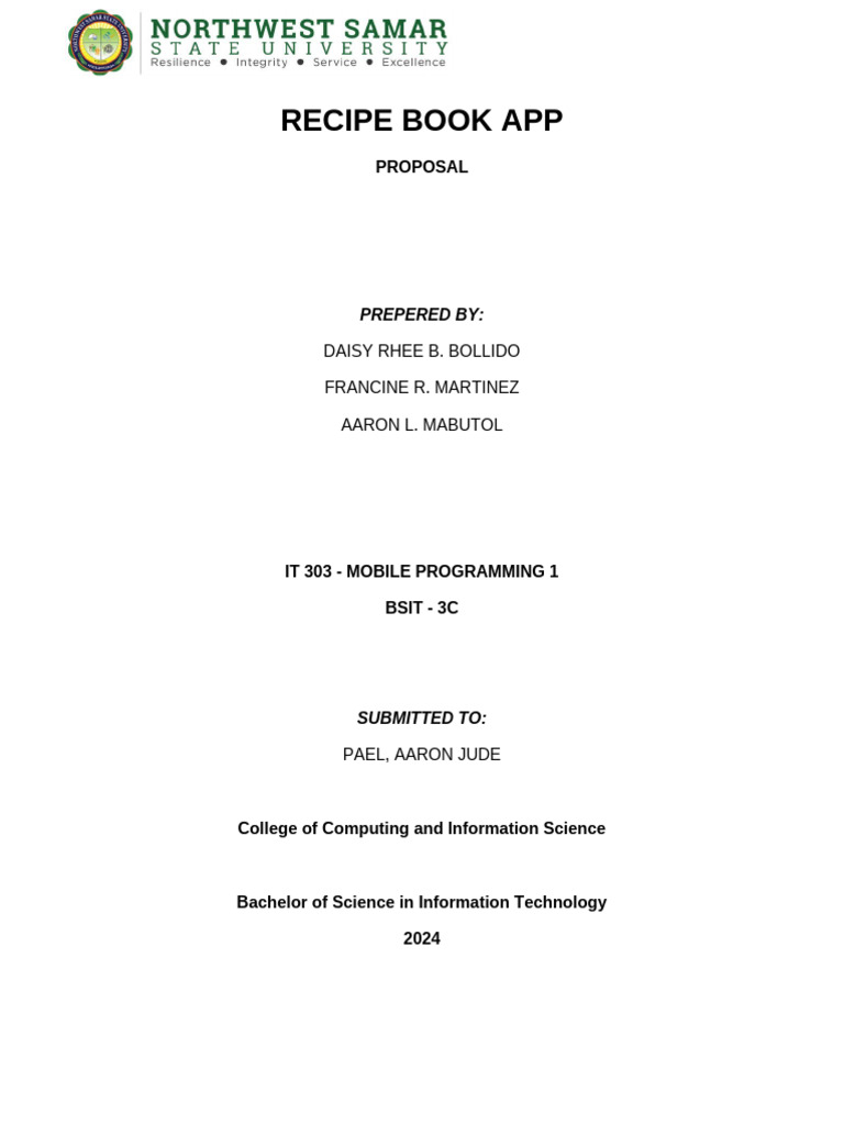 RECIPEBOOKAPP-PROPOSAL-WPS-Office-1 | PDF | Mobile App | Computer Programming