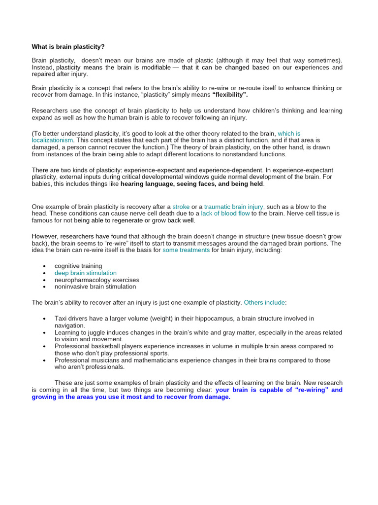 What Is Brain Plasticity | PDF | Neuroplasticity | Brain