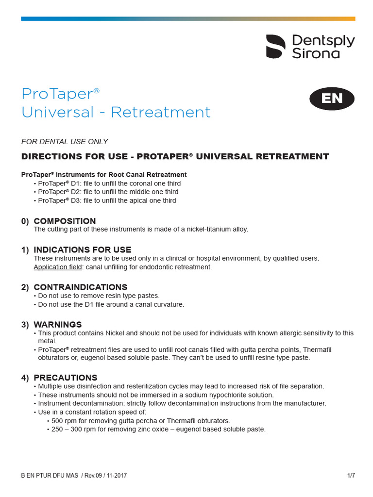 END DFU ProTaper Universal Retreatment Files EN | PDF | Sterilization ...