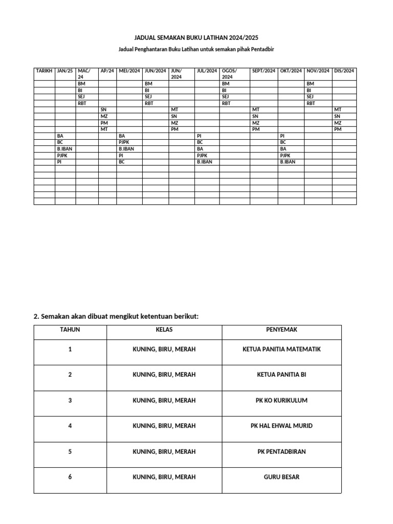 Jadual Semakan Buku Latihan | PDF