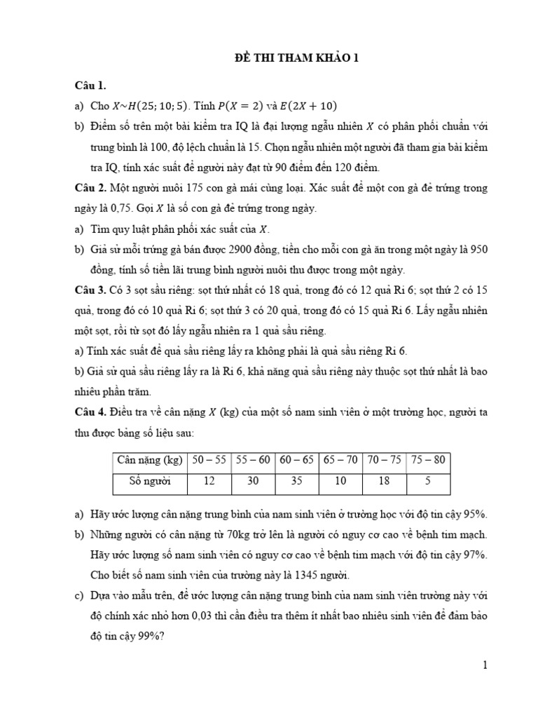 Đề Thi Tham Khảo XSTK | PDF