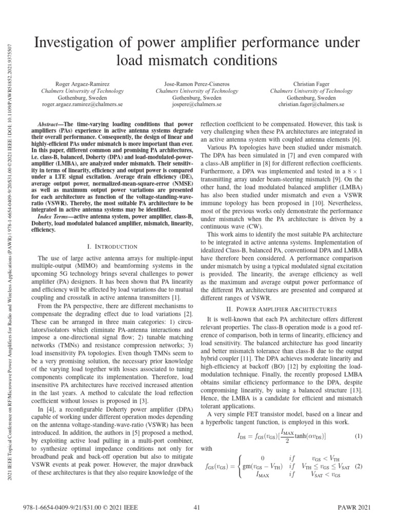 Power Amplifier Performance Under Mismatch | PDF | Amplifier | Antenna ...