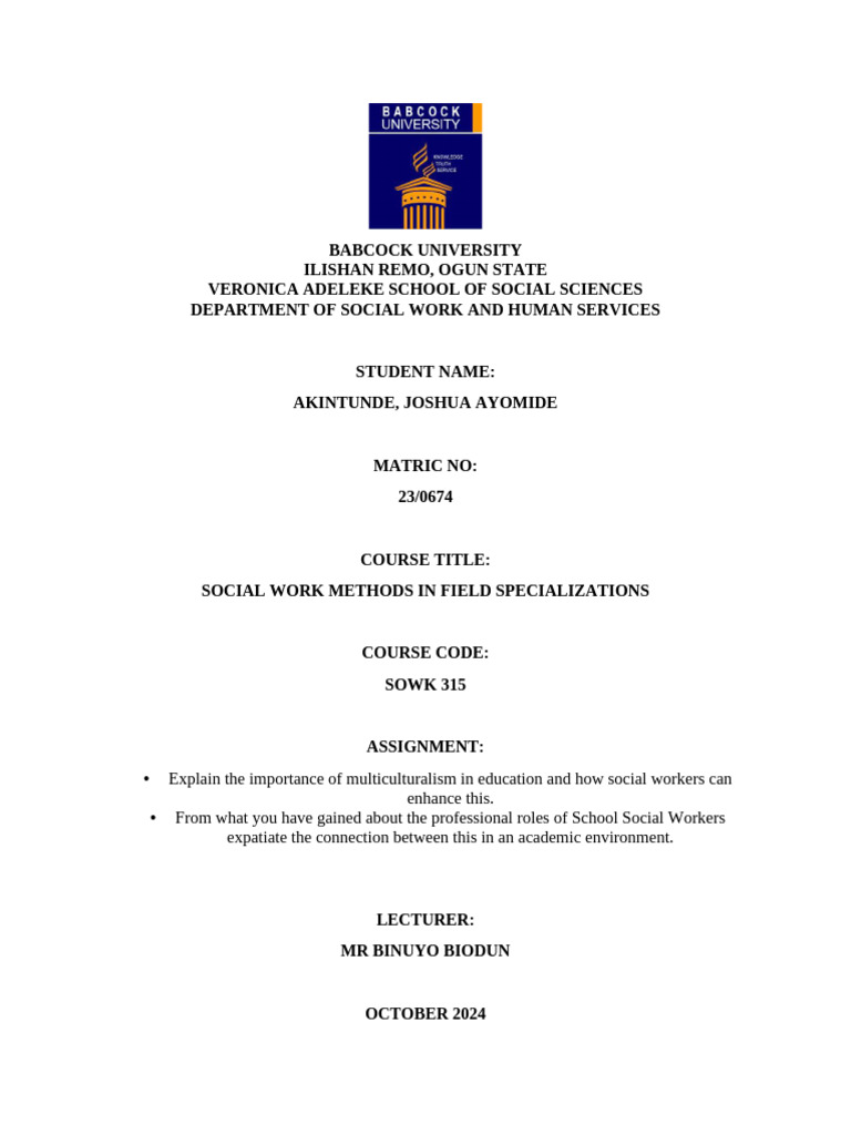 Social Work Methods in Field Specializations - Multiculturalism | PDF ...