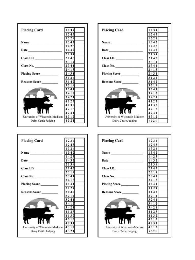 f626951320 Placing Card Template | PDF | Livestock | Cattle