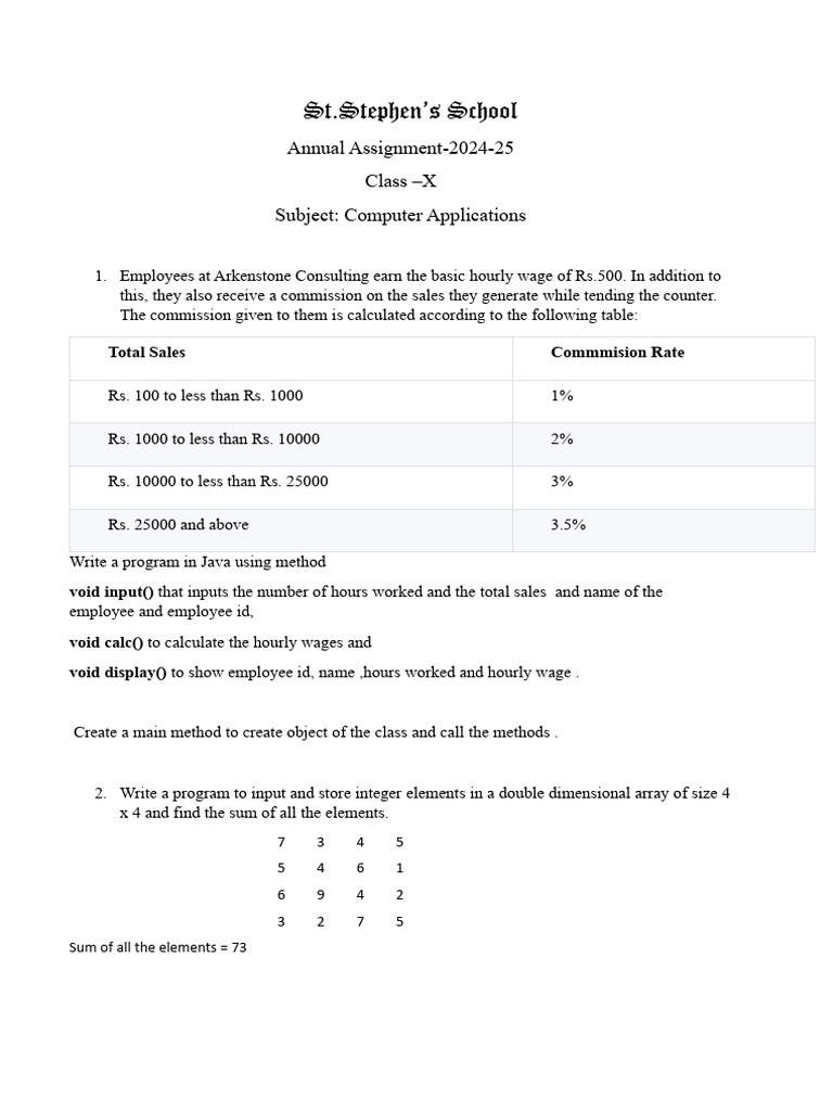 Final Assignment Class X Pdf Computer Program Programming