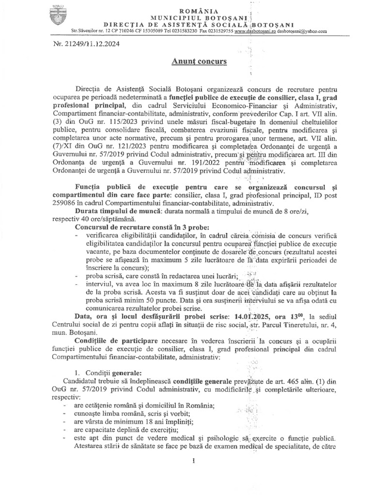 Anunt Concurs Recrutare | PDF
