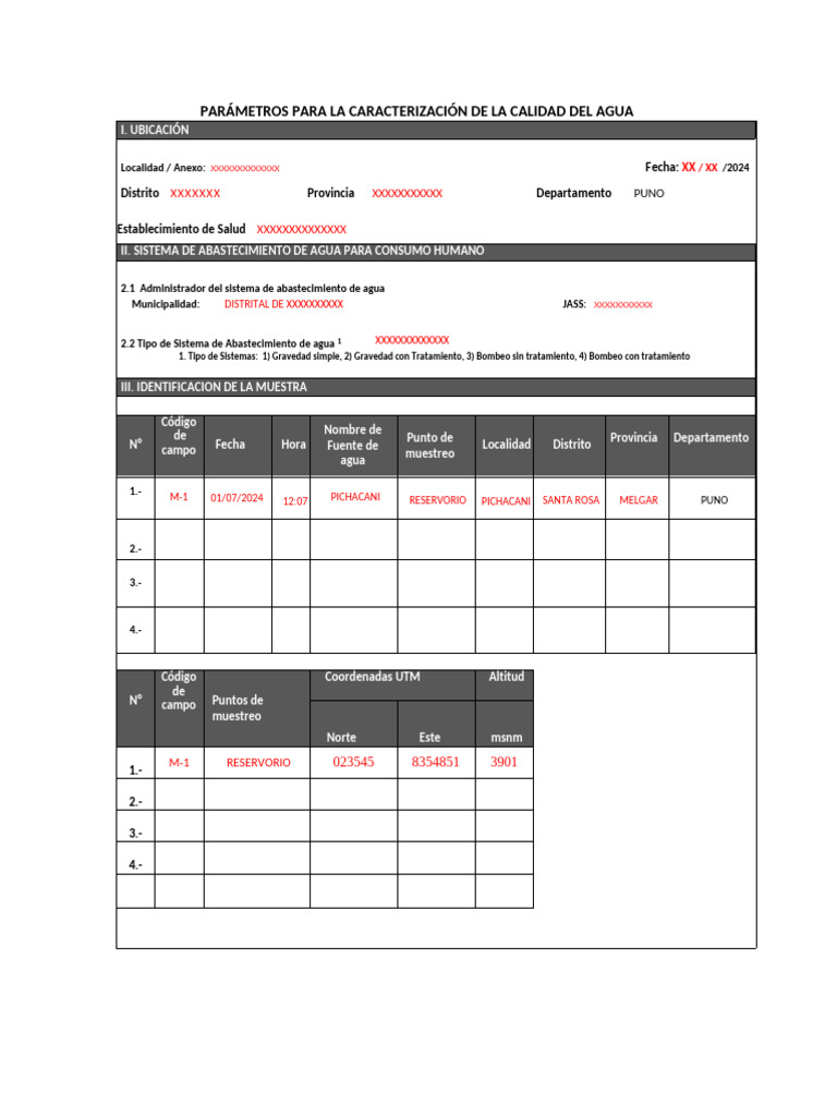 FORMATO PARÁMETROS PARA LA CARACTERIZACIÓN DE AGUA CGAMDES(2) | PDF | Agua | Materiales