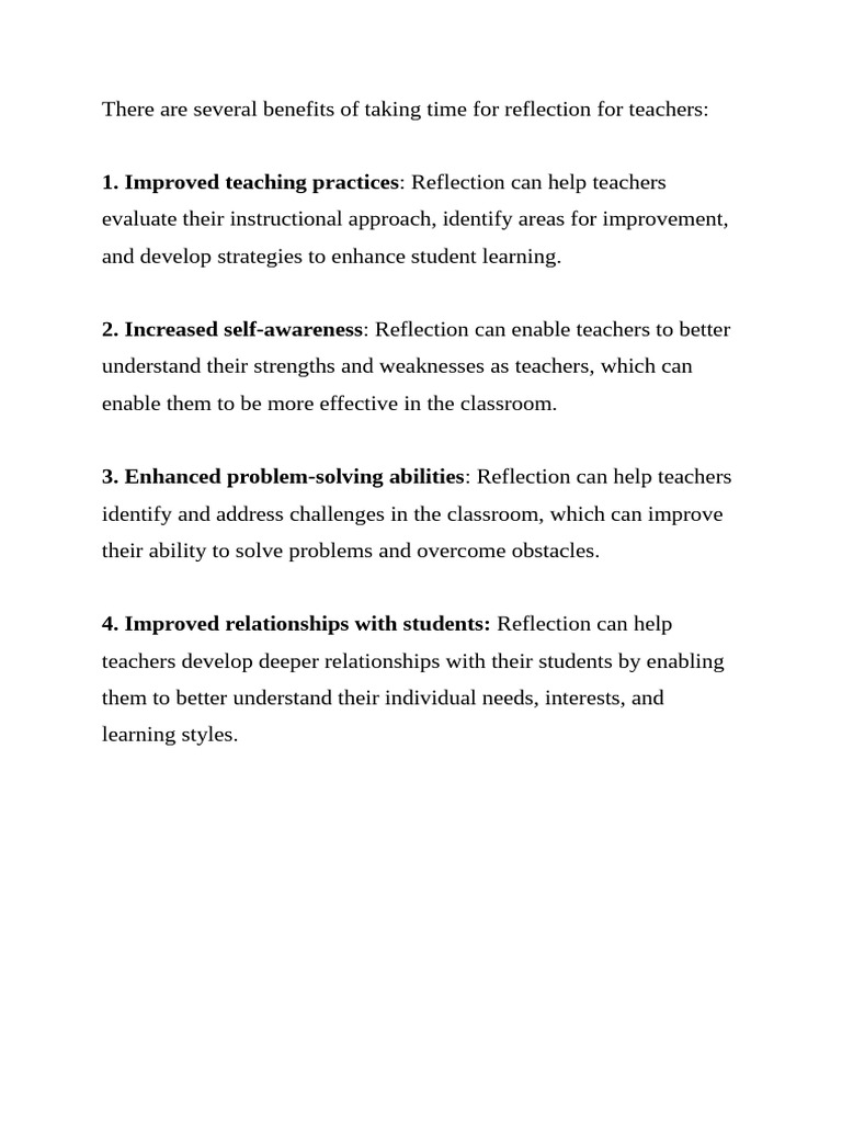 There Are Several Benefits of Taking Time for Reflection for Teachers | PDF