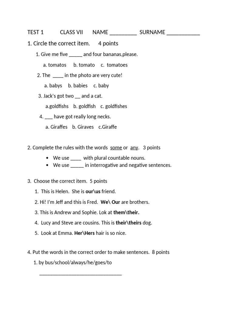 Class VII English Test Worksheet | PDF