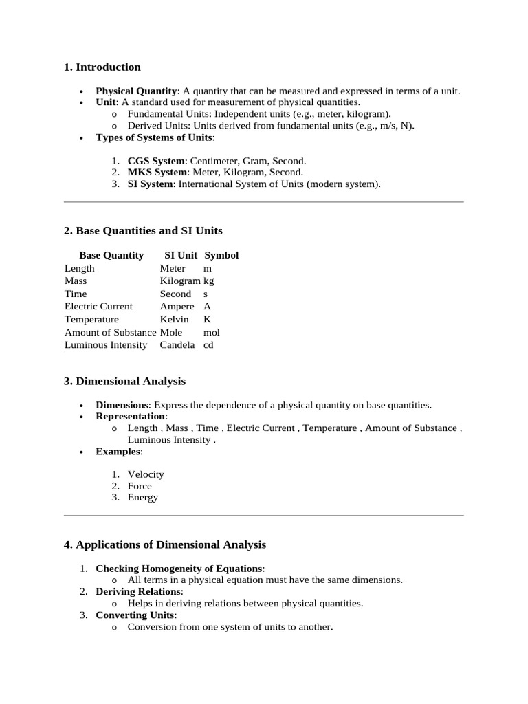 Units and Dimensions | PDF