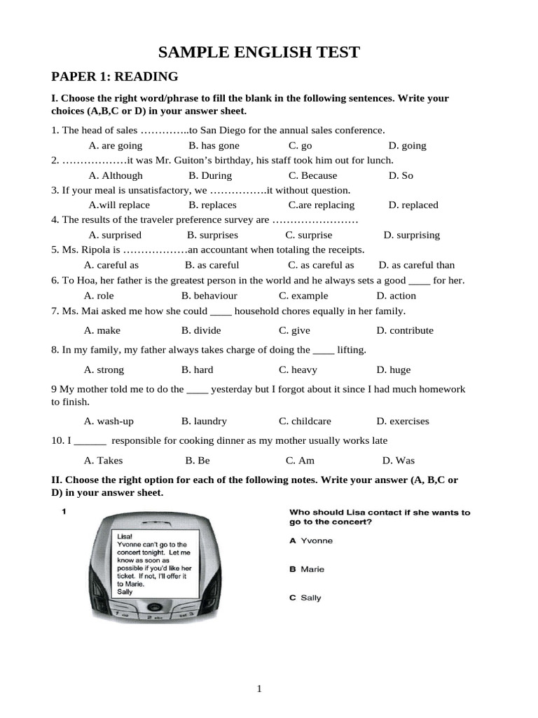 5 Sample English Test | PDF