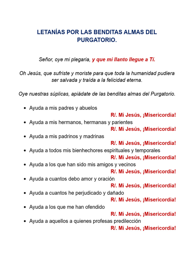 Letanías Por Las Benditas Almas Del Purgatorio | PDF | Purgatorio ...