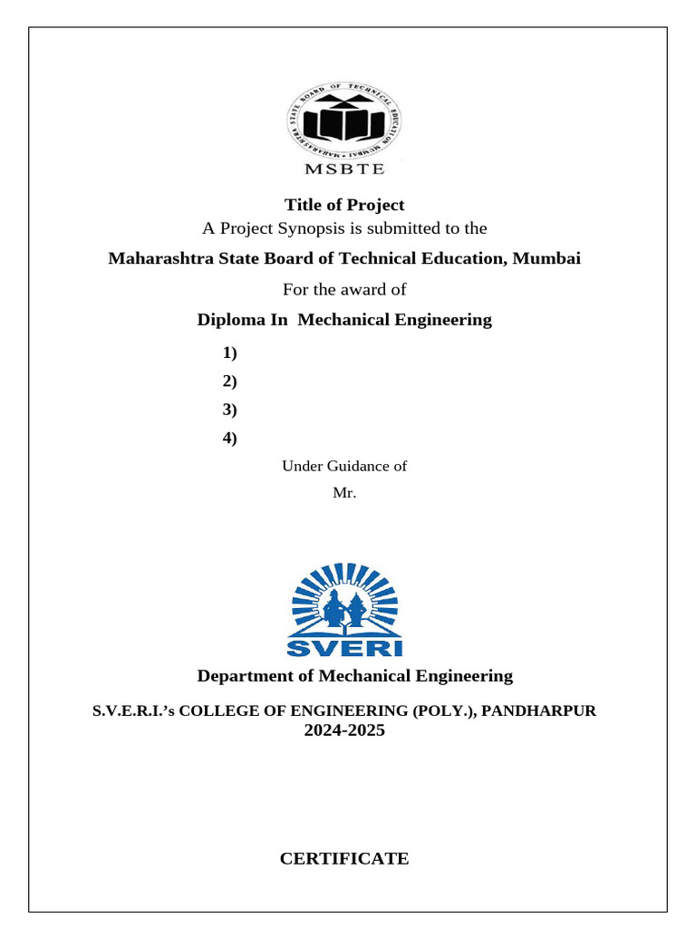 Final Synopsis Format CPP 5 | PDF | Diploma Final Synopsis Format CPP 5 | PDF | Diploma