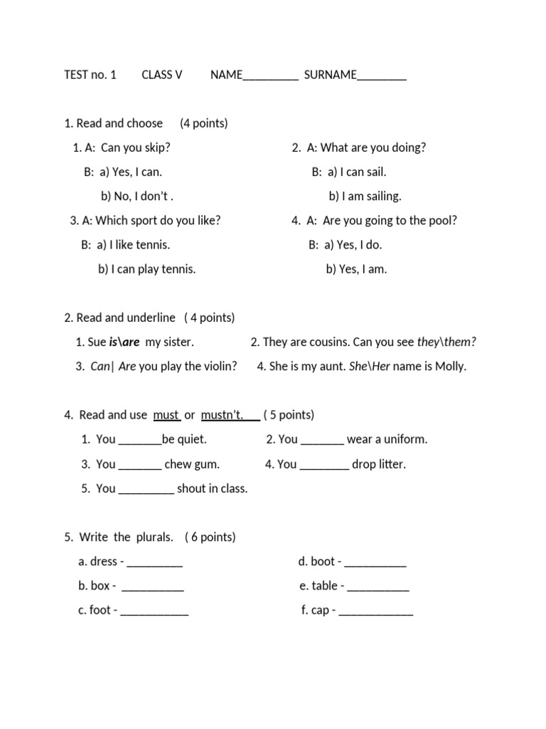 Test Class 5 | PDF