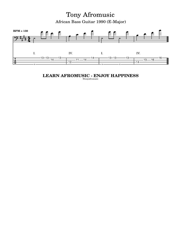 Tonyafromusic - African Bass Guitar 1990 - E - Major | PDF