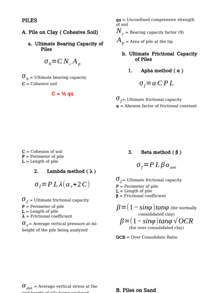 PILES FORMULA | PDF | Deep Foundation | Mechanical Engineering