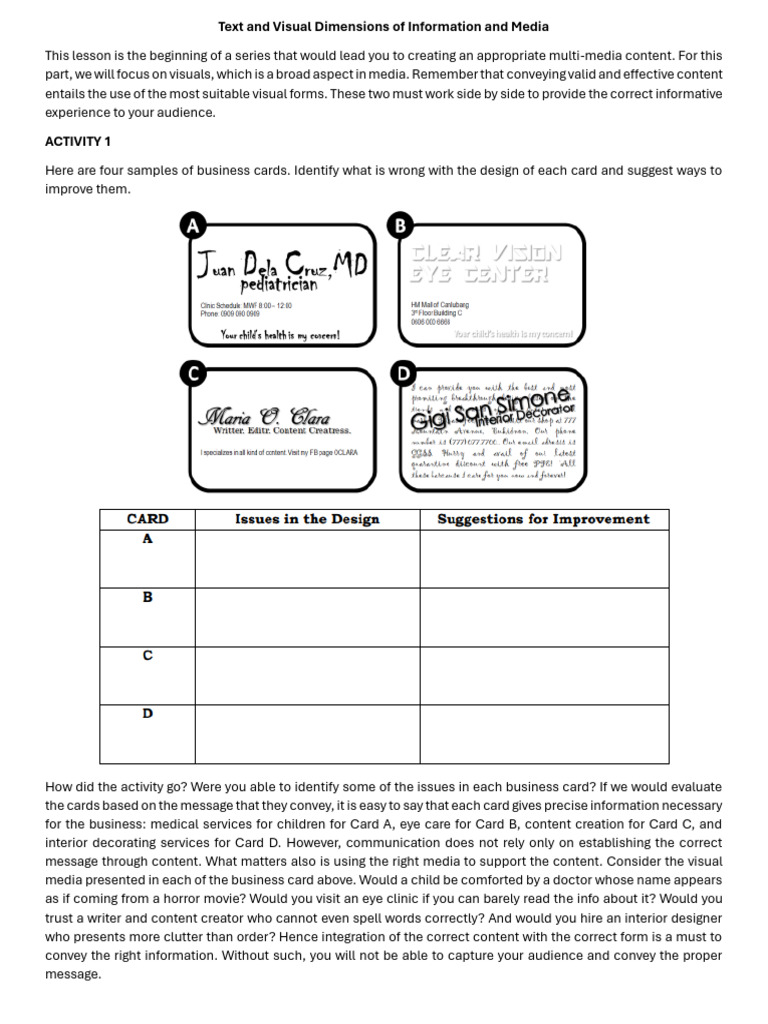 Text and Visual Dimensions of Information and Media | PDF | Composition ...