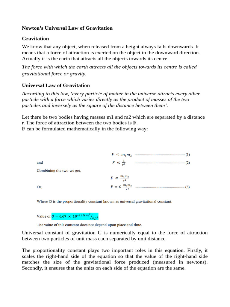 Physics notes. | PDF | Newton's Law Of Universal Gravitation | Gravity