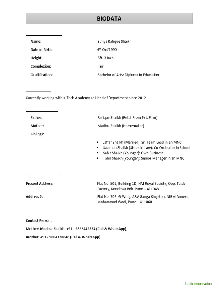 Sufiya Shaikh_Biodata | PDF