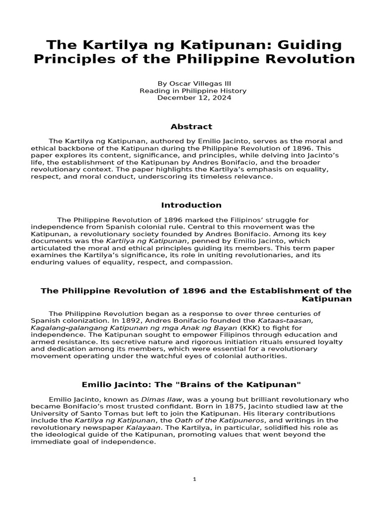 The Kartilya ng Katipunan | PDF