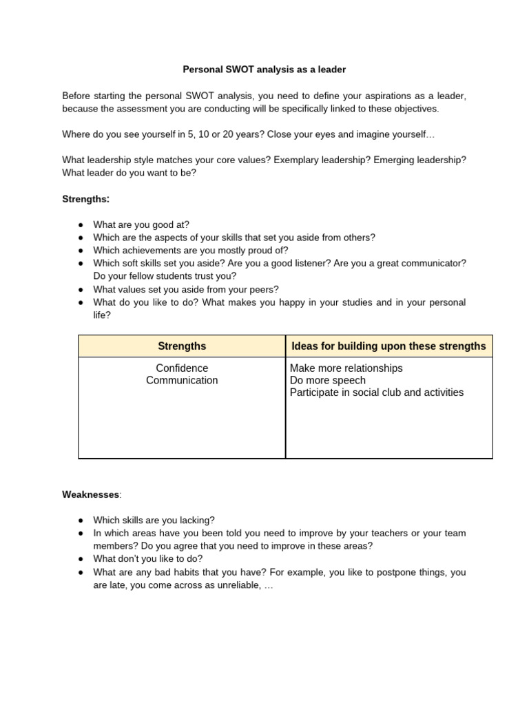 Bản sao SWOT Analysis Worksheet for PDP | PDF | Swot Analysis | Leadership