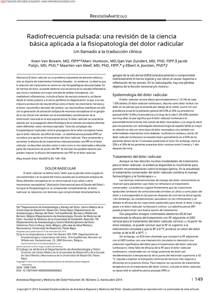 Parofisiologia dolor radicular.en.es | PDF | Dolor | Nervio