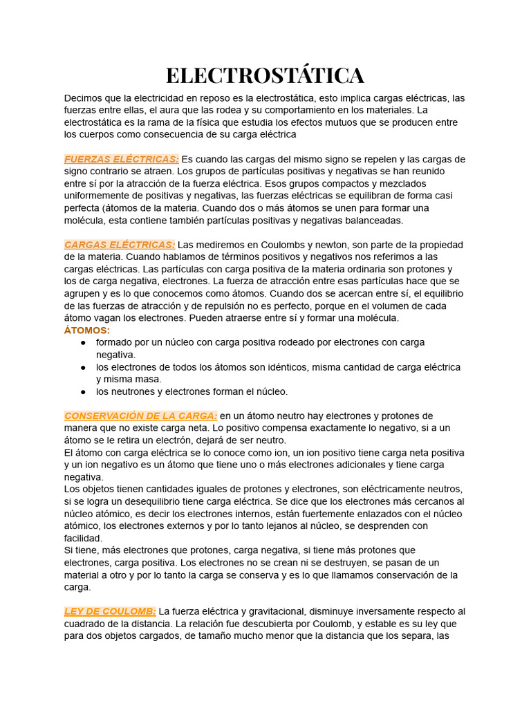 ELECTROSTÁTICA | PDF | Electricidad | Electrón