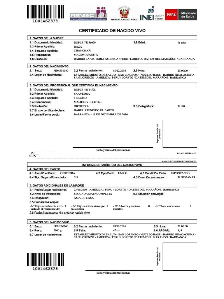 PDF Modelo de Certificado de Recien Nacido - Compress | PDF | Reproducción humana | Programas ...