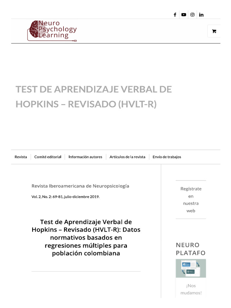 Test Aprendizaje Verbal Hopkins | PDF