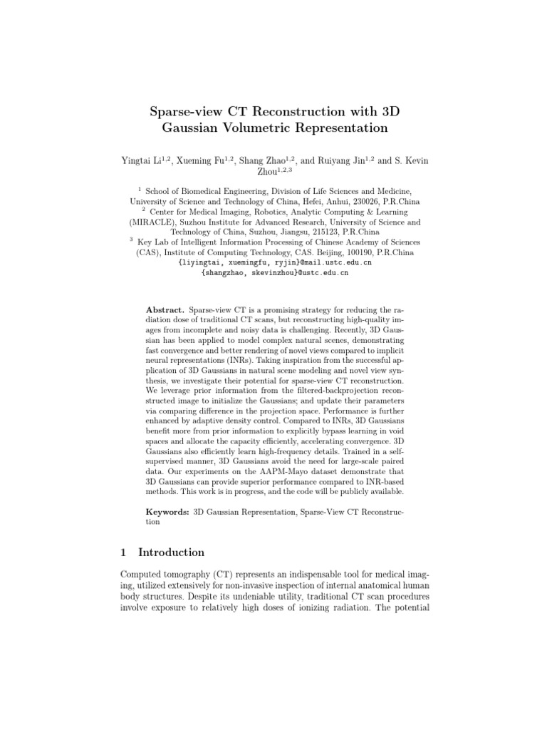 Sparse View Ct Recon With 3dgs Volumetric Pdf Ct Scan Artificial Neural Network