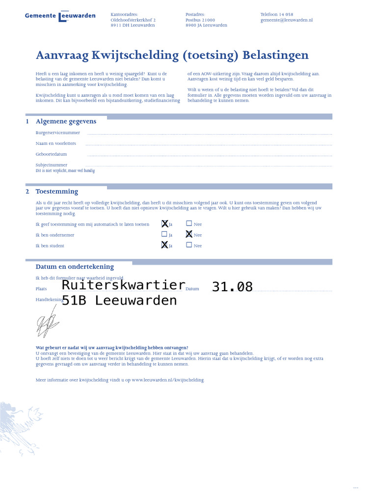 Formulier Aanvraag Kwijtschelding | PDF