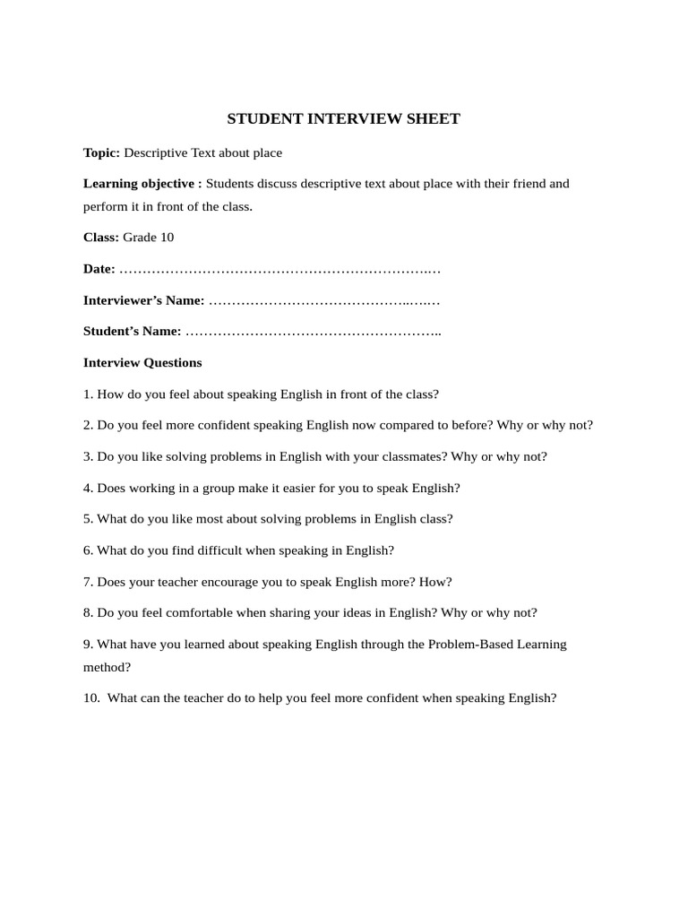 Student Interview Sheet | PDF