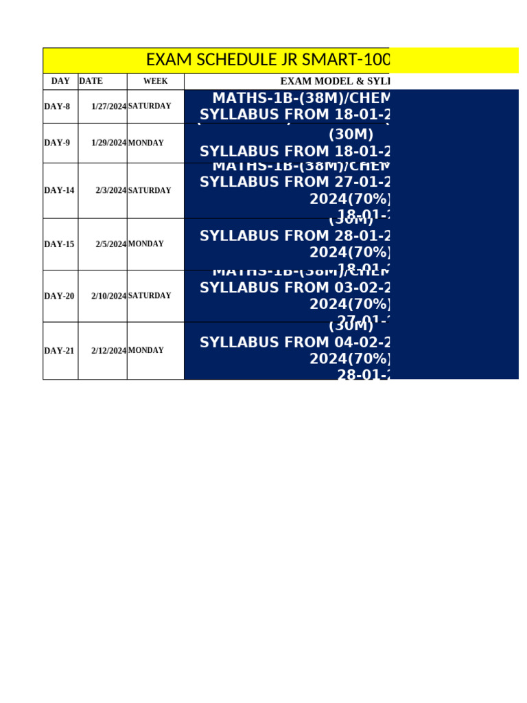 JR Smart Exam Schedule 2023-24 | PDF | Matter | Physics