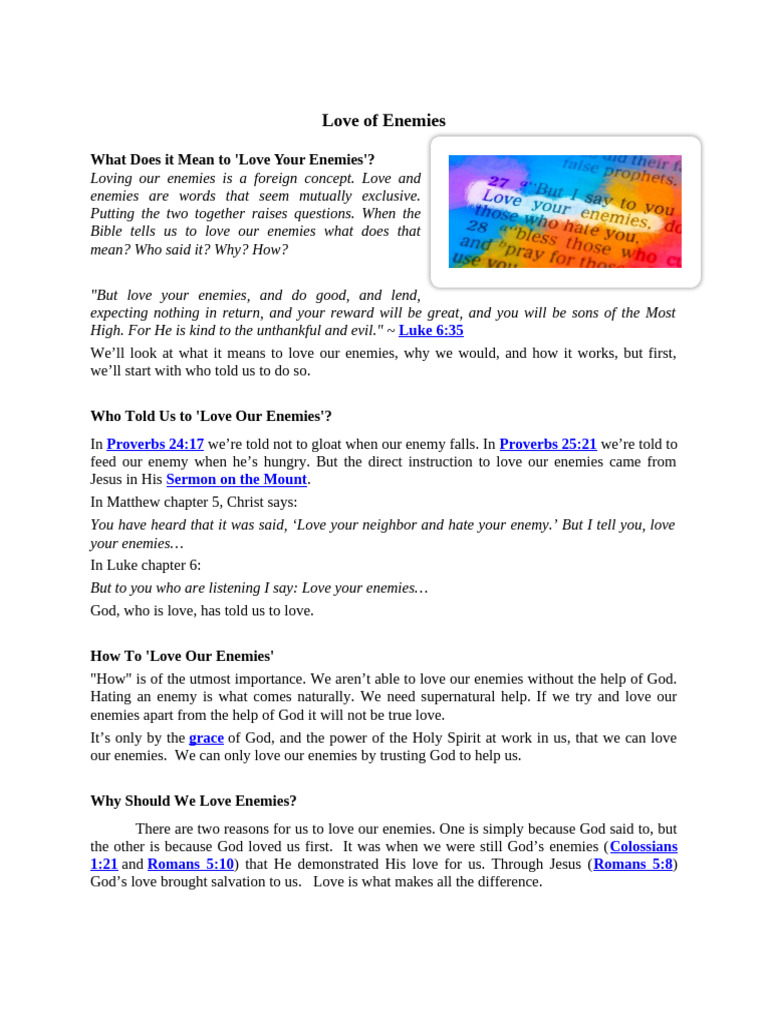 Love of Enemies Article | PDF | Jesus | Systematic Theology
