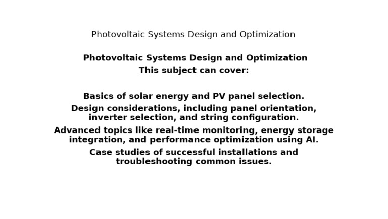 Photovoltaic Systems Design and Optimization | PDF