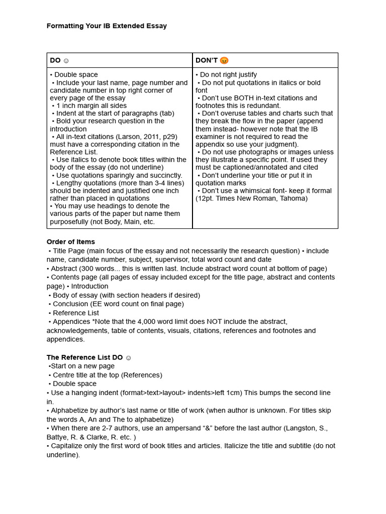 Formatting Your IB Extended Essay | PDF | Citation | Essays