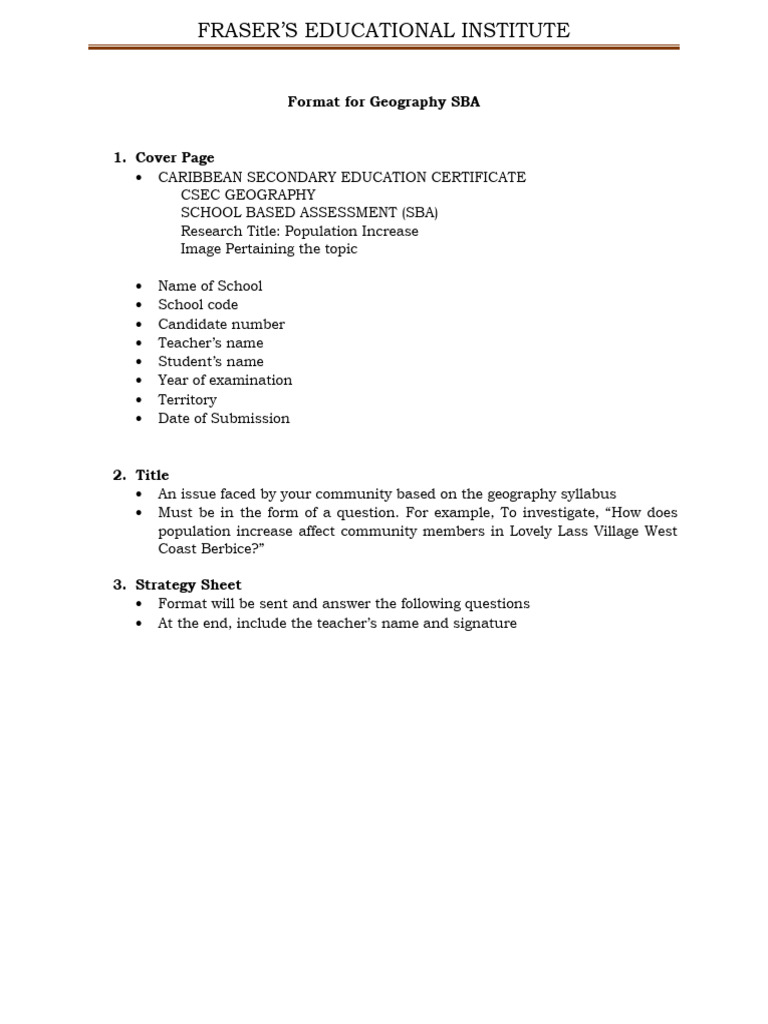 Format For Geography SBA | PDF | Questionnaire | Methodology