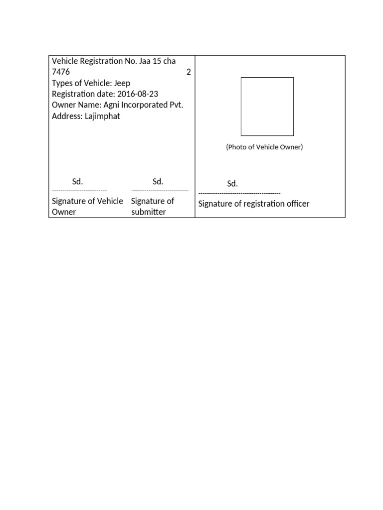 Vehicle Registration No 3 SD | PDF